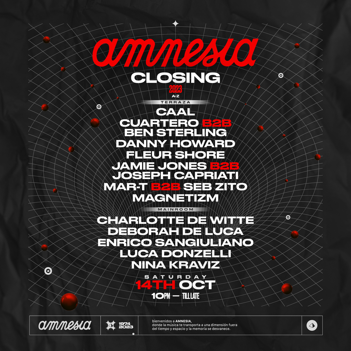 Amnesia announces full line up for Closing Party 2023 :Charlotte de ...