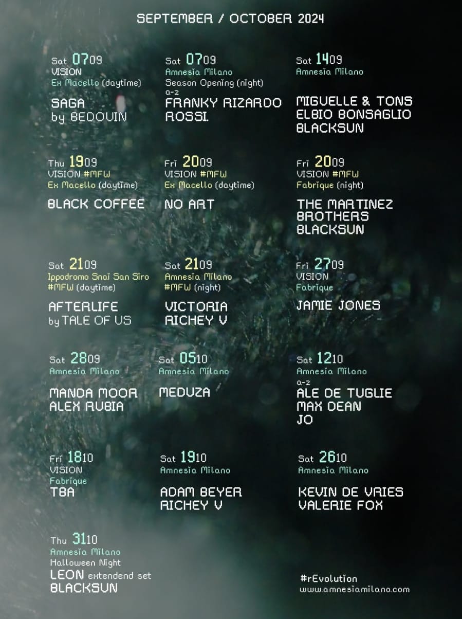 Amnesia Milan announces September-October 2024 program, with Black ...
