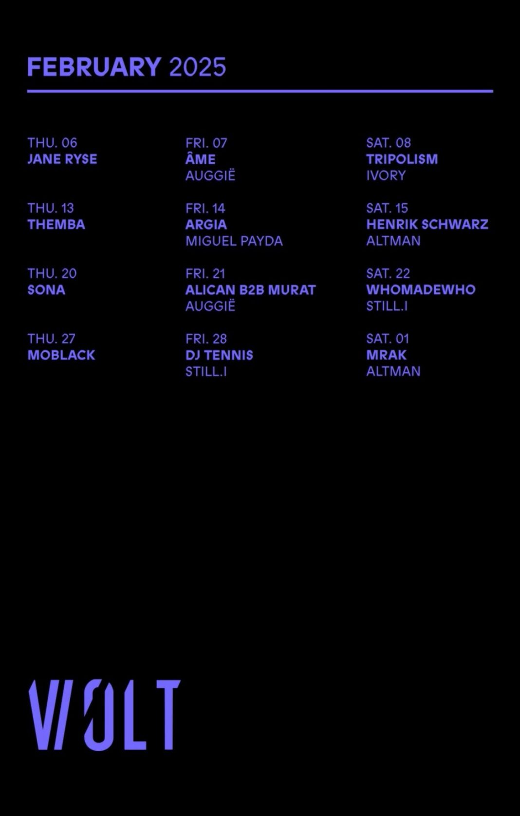 Volt Club Milan : the February 2025 program, with Âme, Dj Tennis, Mrak ...