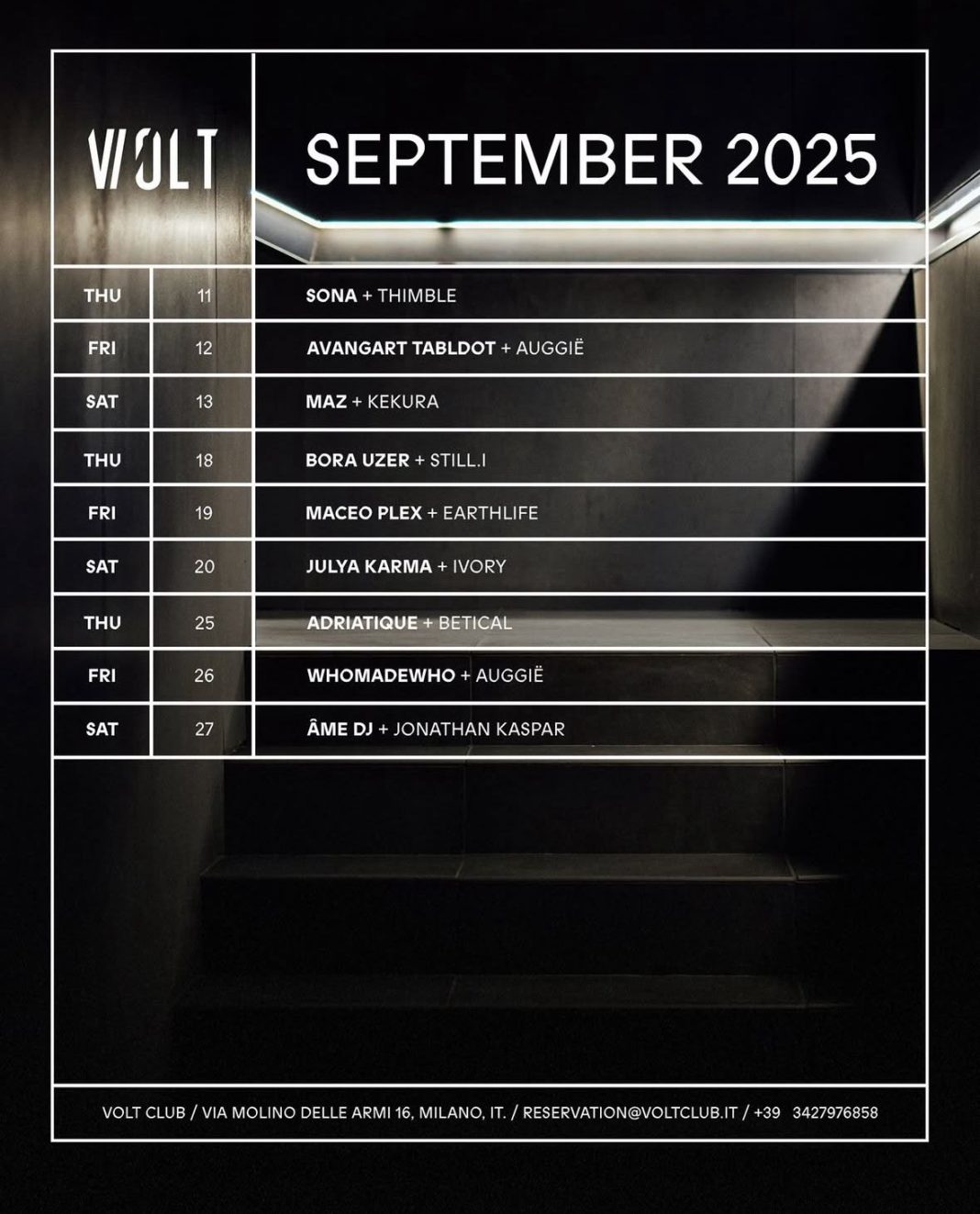 Volt Club Milan: September 2025 program! | Ibiza by night